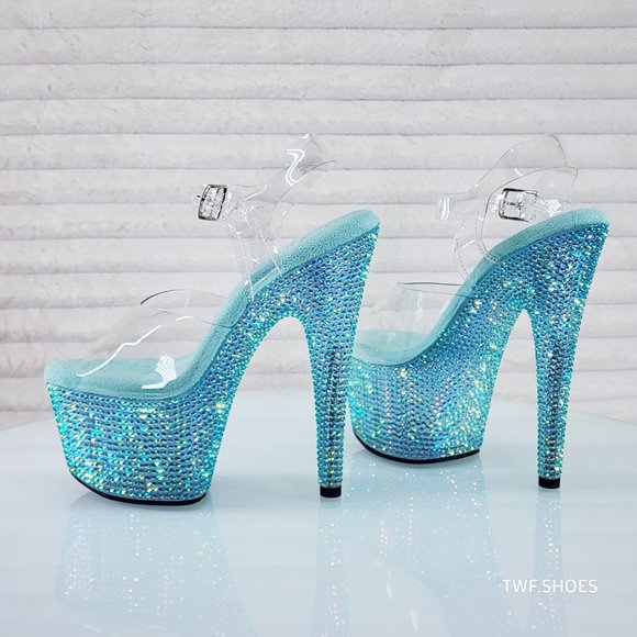 Pleaser | Shoes | Aqua Iridescent Rhinestone Platform 7 Stiletto High ...